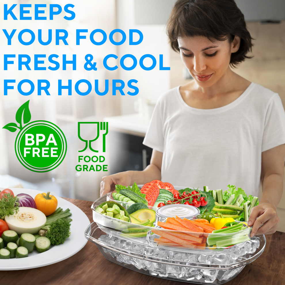 Chilled Serving Tray with Ice - Premium Cold Platter for Parties w/ 4 ...