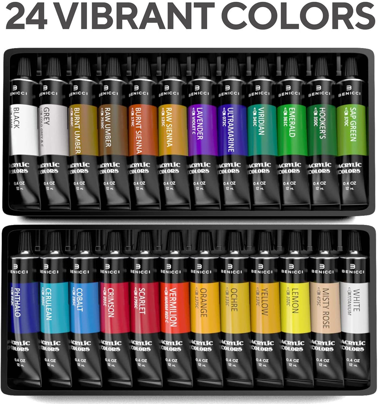 Complete Acrylic Paint Set – 24х Rich Pigment Colors – 12x Art Brushes ...